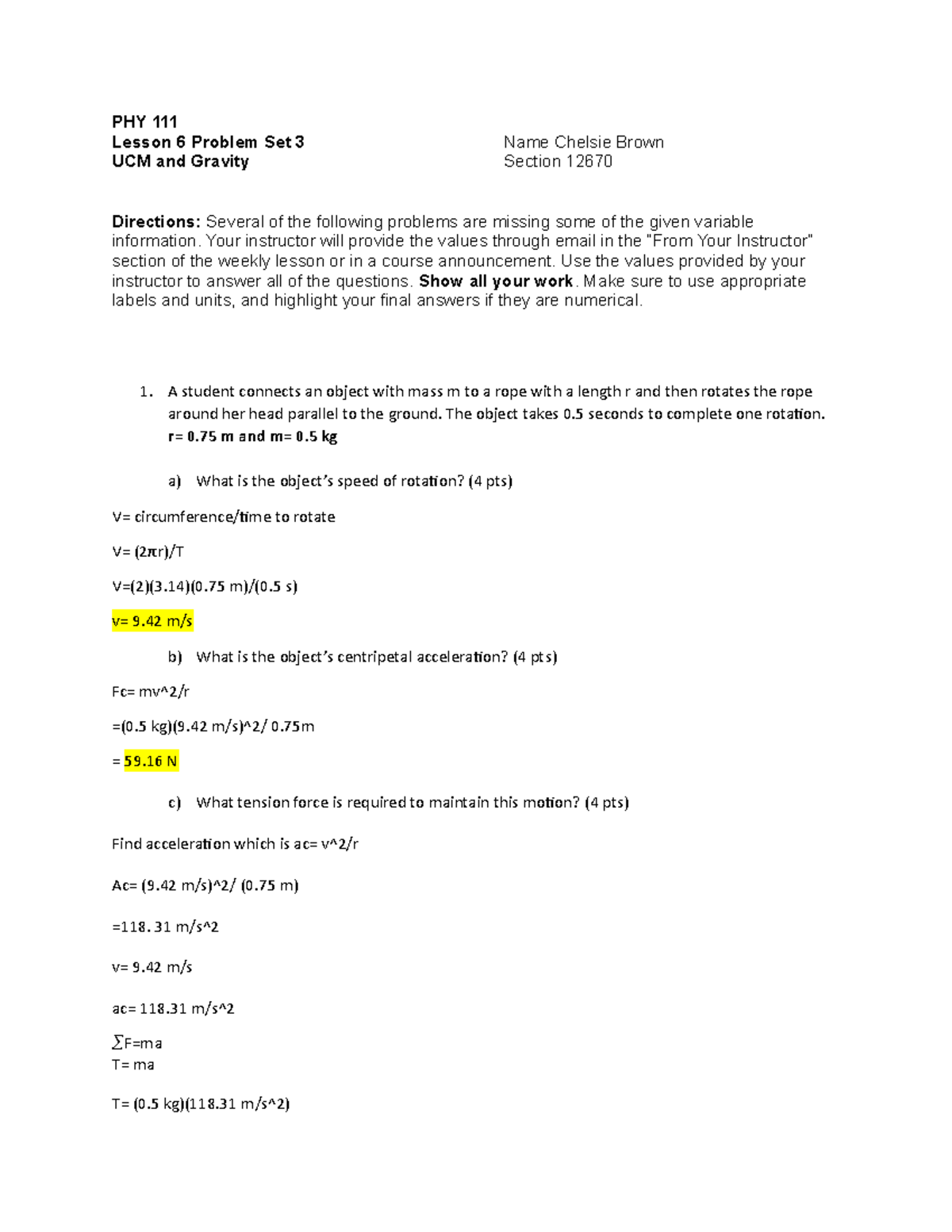 Lesson 6 Problem Set 3 - PHY 111 Concepts of UCM and Gravity - Studocu