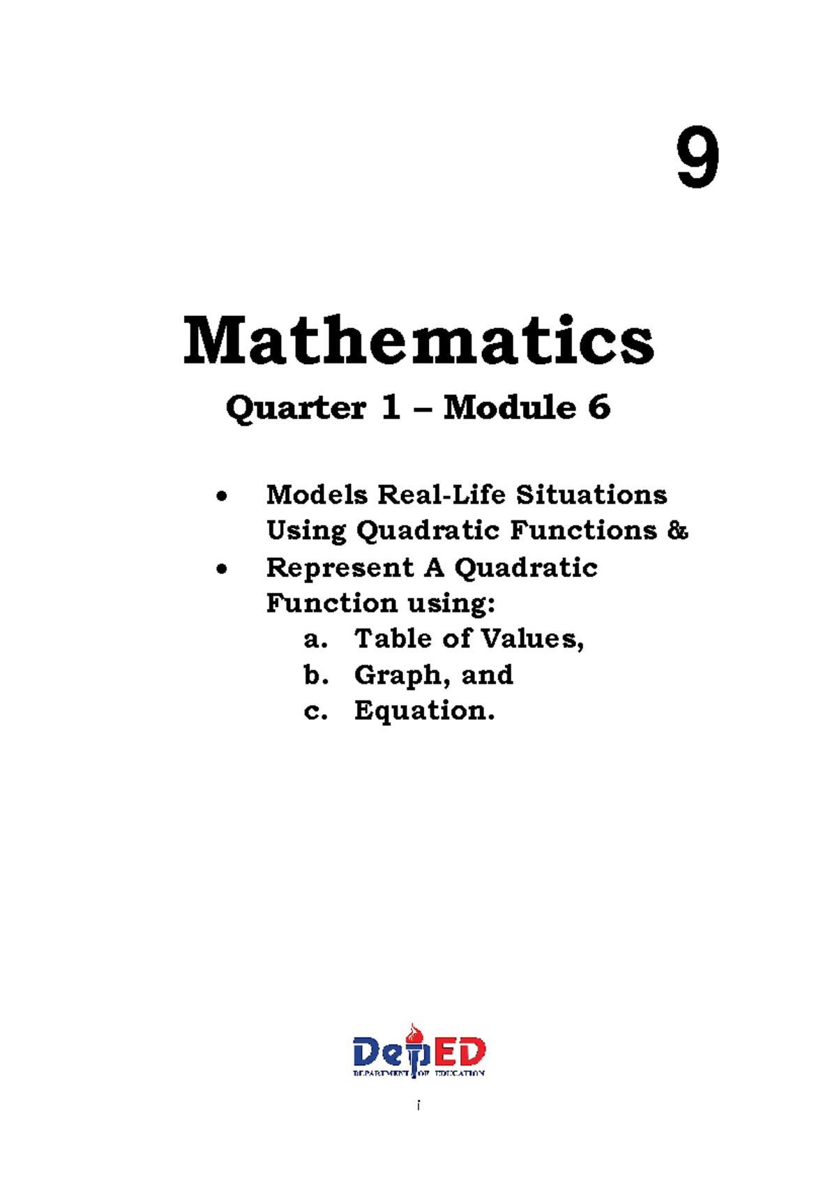 M6 Q1 MATH - Mathematics Notes Quarter 1 Module 6 - i Mathematics ...