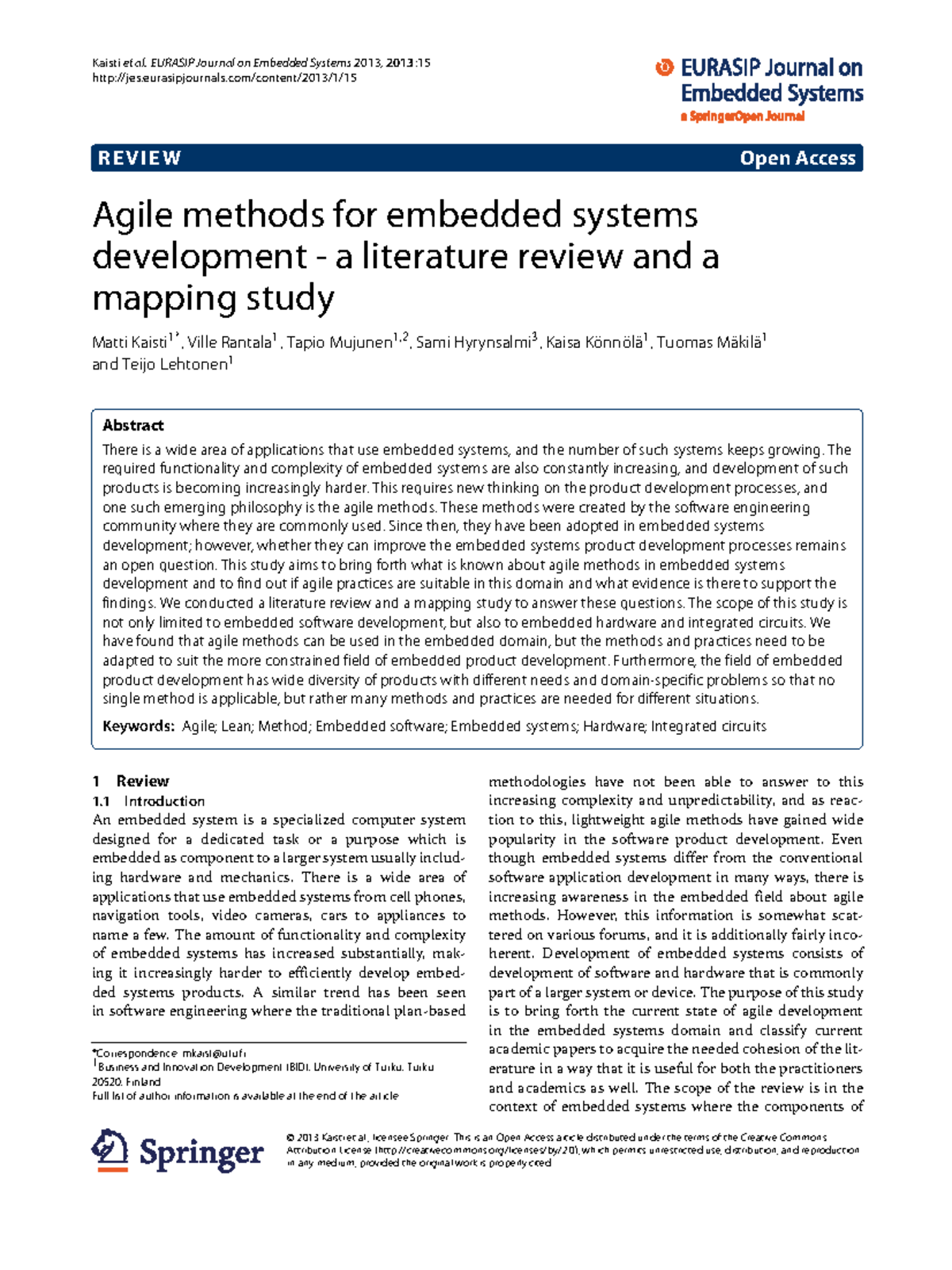 Agile Methods for Embedded Systems Development: A Literature Review ...