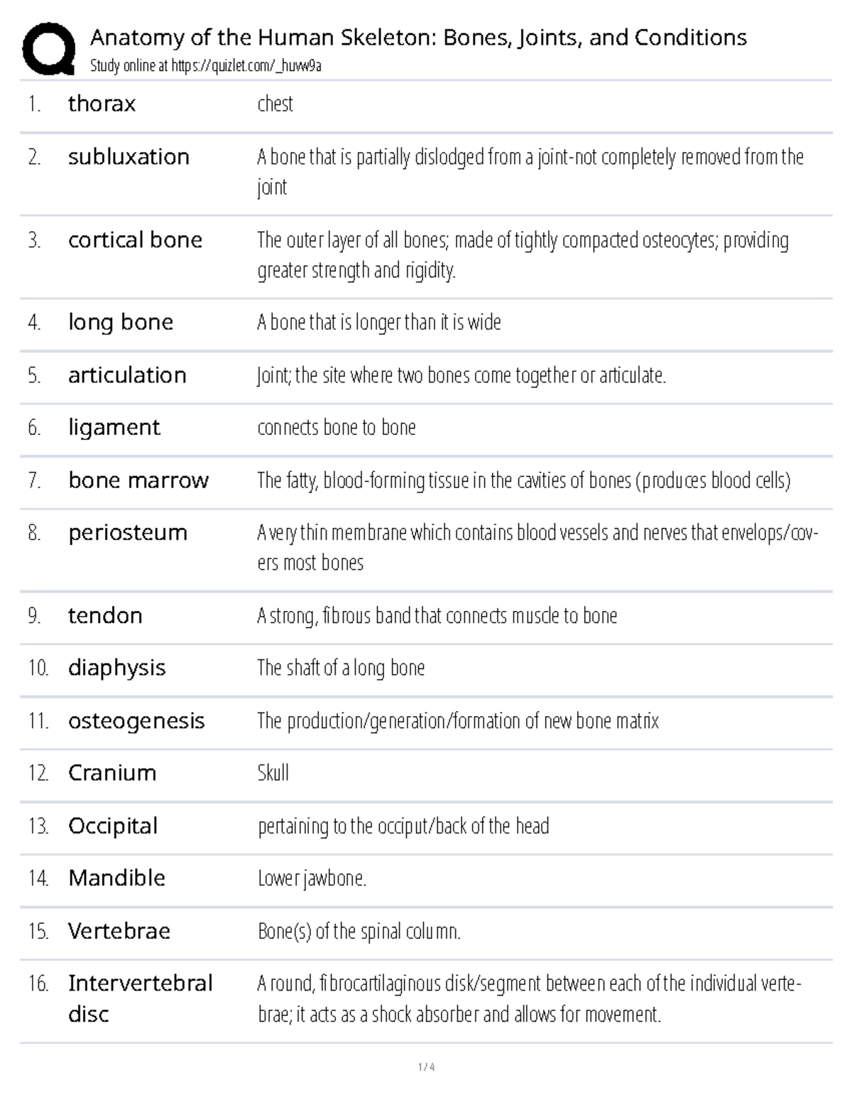 Anatomy of the Human Skeleton: Key Terms & Concepts for Study - Studocu
