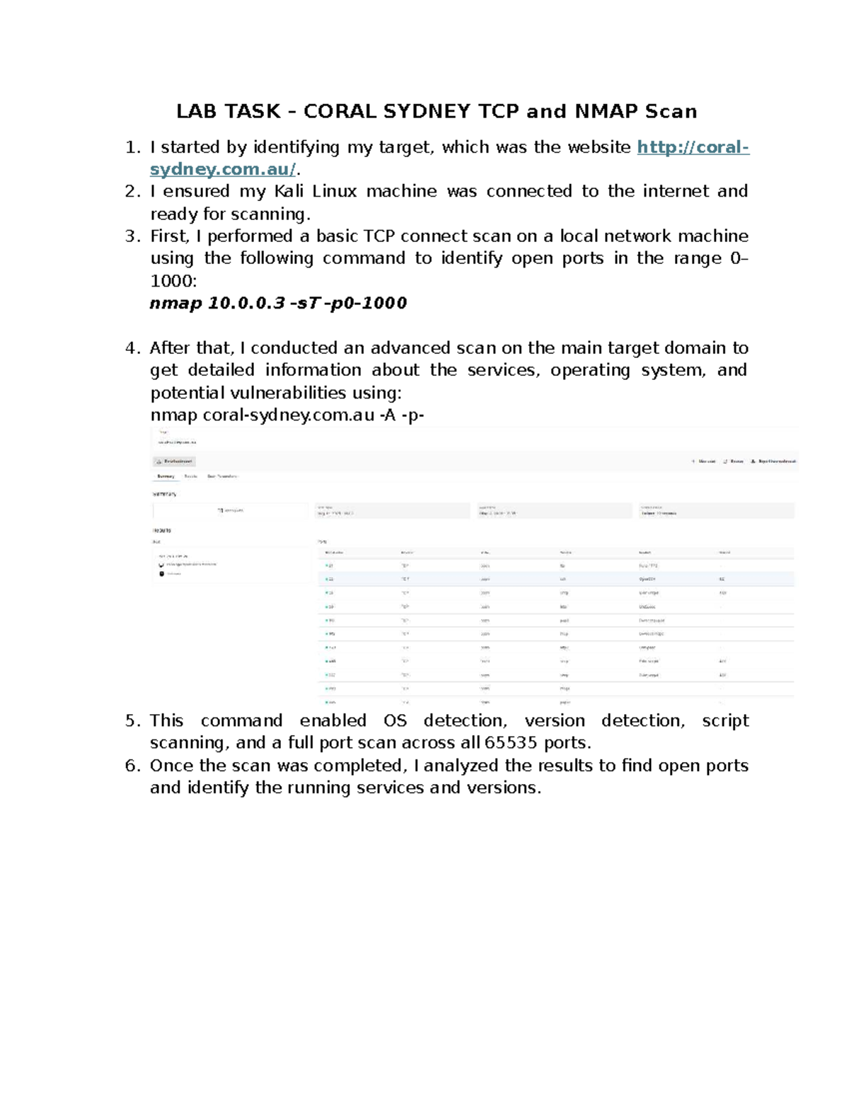 LAB TASK - Coral Sydney TCP & NMAP Scan Analysis - Studocu