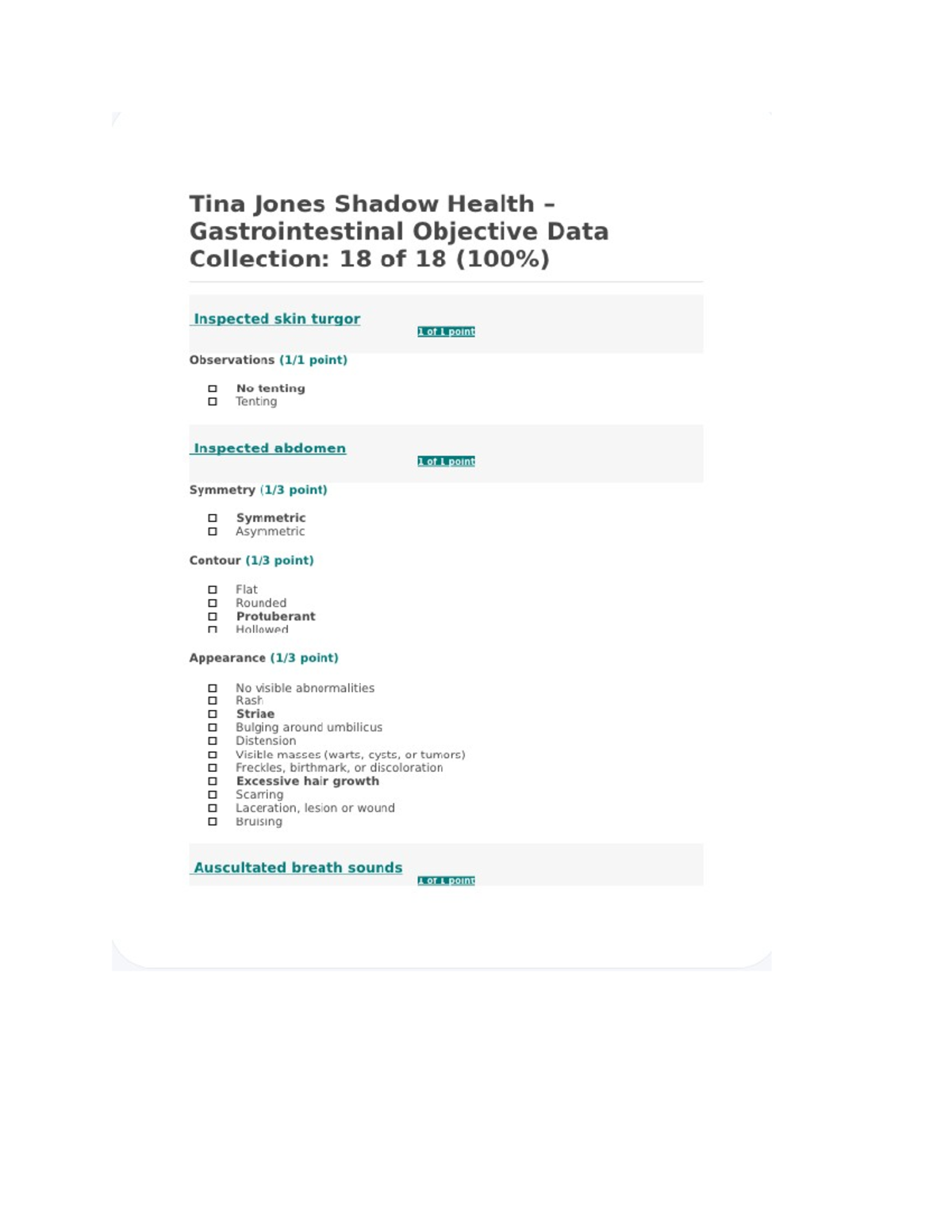 Shadow health GI - Tina Jones Shadow Health Gastrointestinal Objective ...
