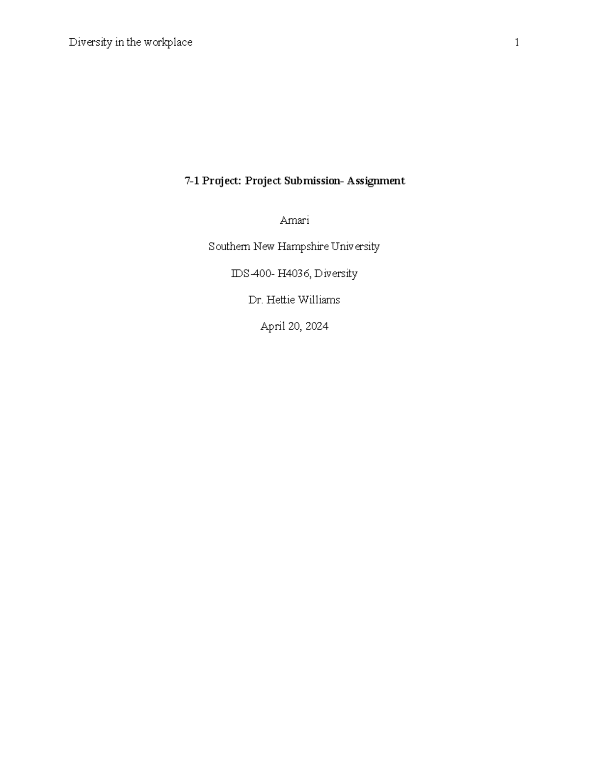IDS-400 Final Project: Examining Workforce Diversity and Inclusion ...