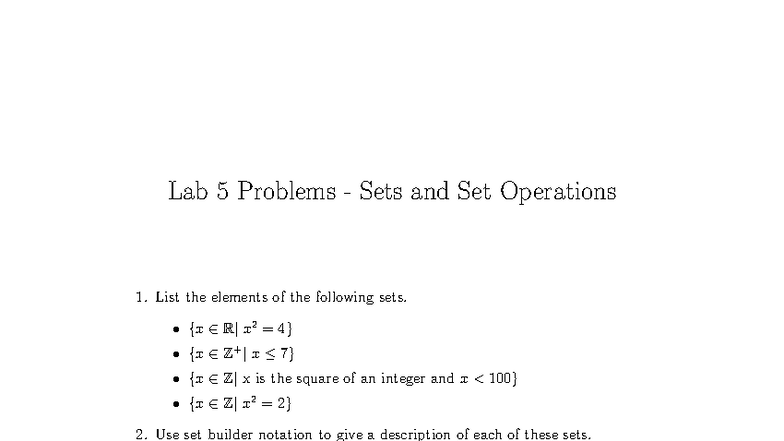 Lab 5 - Practice Problems on Set Operations in Discrete Math - Studocu