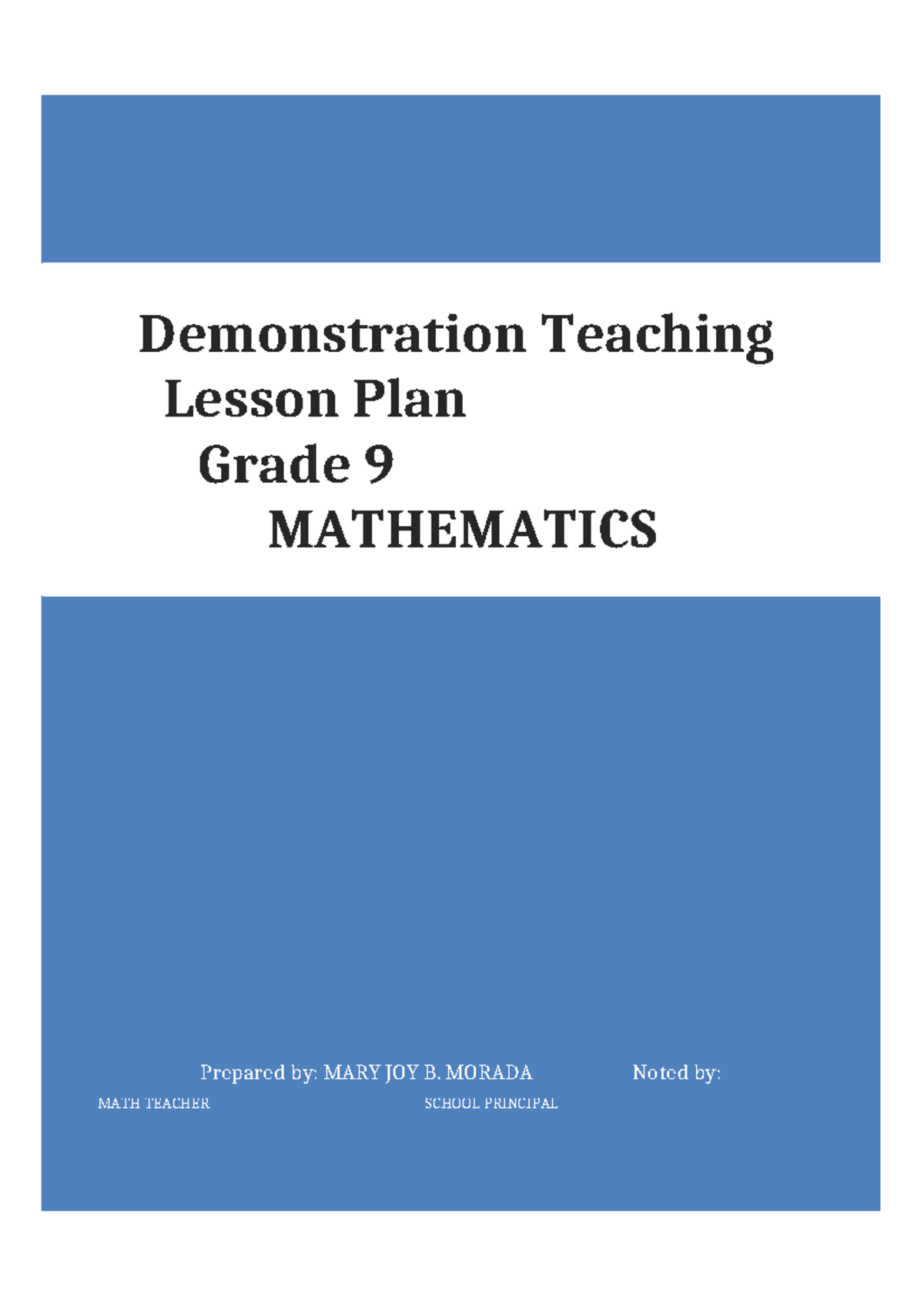 Grade 9 Math: Lesson Plan on the Six Trigonometric Ratios - Studocu