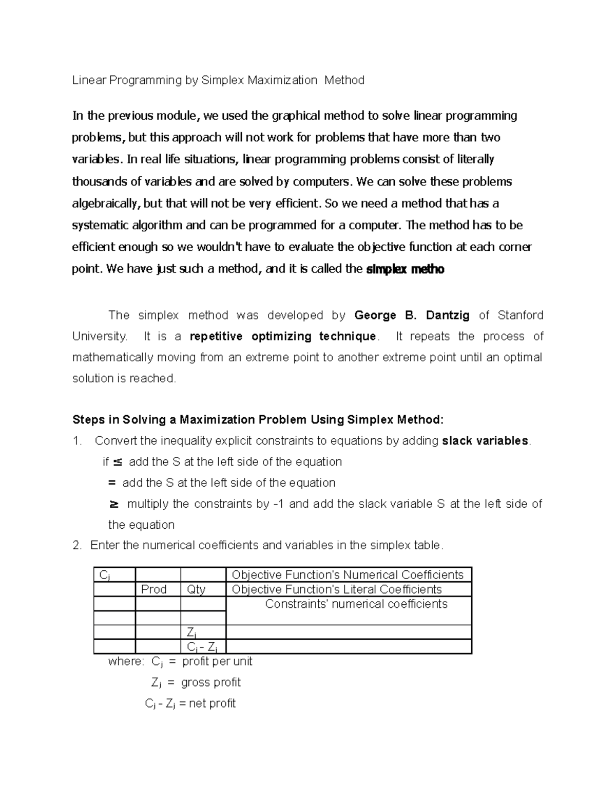 Linear Programming: Simplex Maximization Method Overview - Studocu