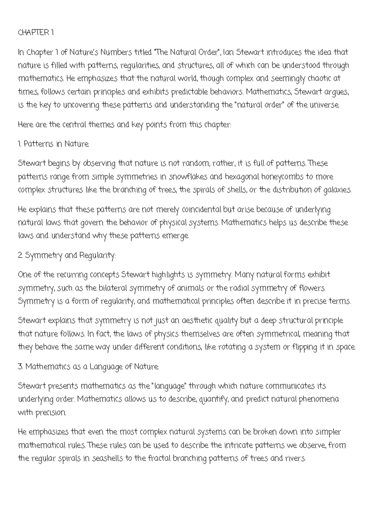 Ian Stewart Nature's Numbers Chapters 1-3 Summary - Studocu