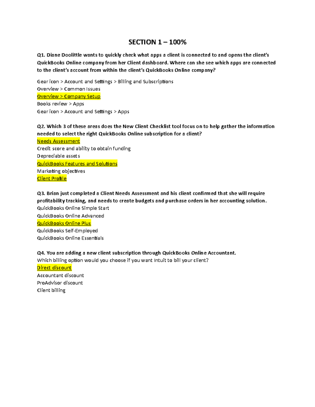 Answer Key for Sections 1-5 (Nov 2022 Batch) - QuickBooks Online - Studocu