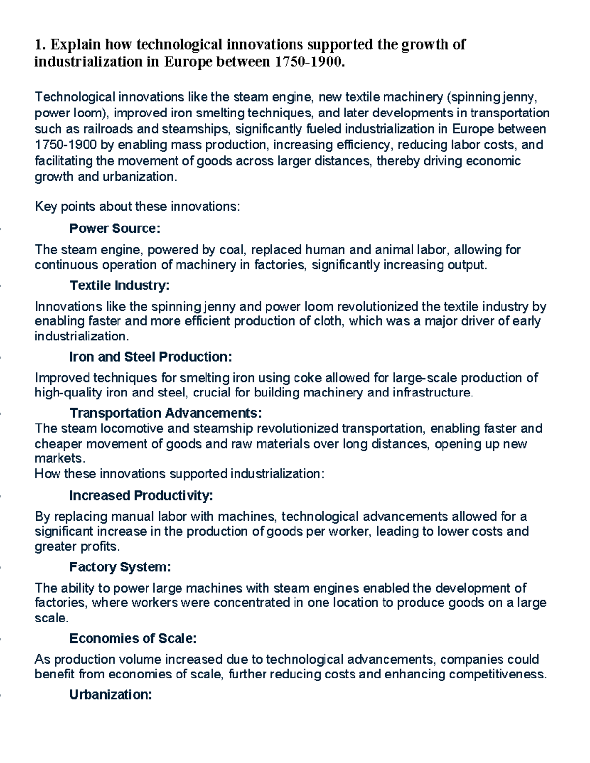 WAP Unit 5 SAQ 29-1 - yippee - 1. Explain how technological innovations ...