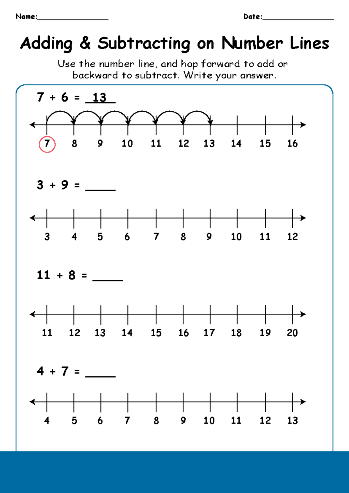 Adding And Subtracting On Number Lines 1st Grade Worksheet Adding