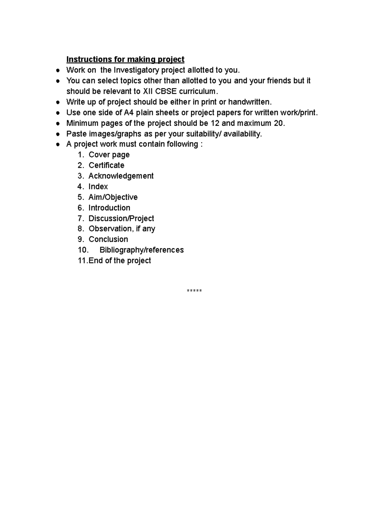 XII CBSE Investigatory Project Guidelines and Instructions - Studocu