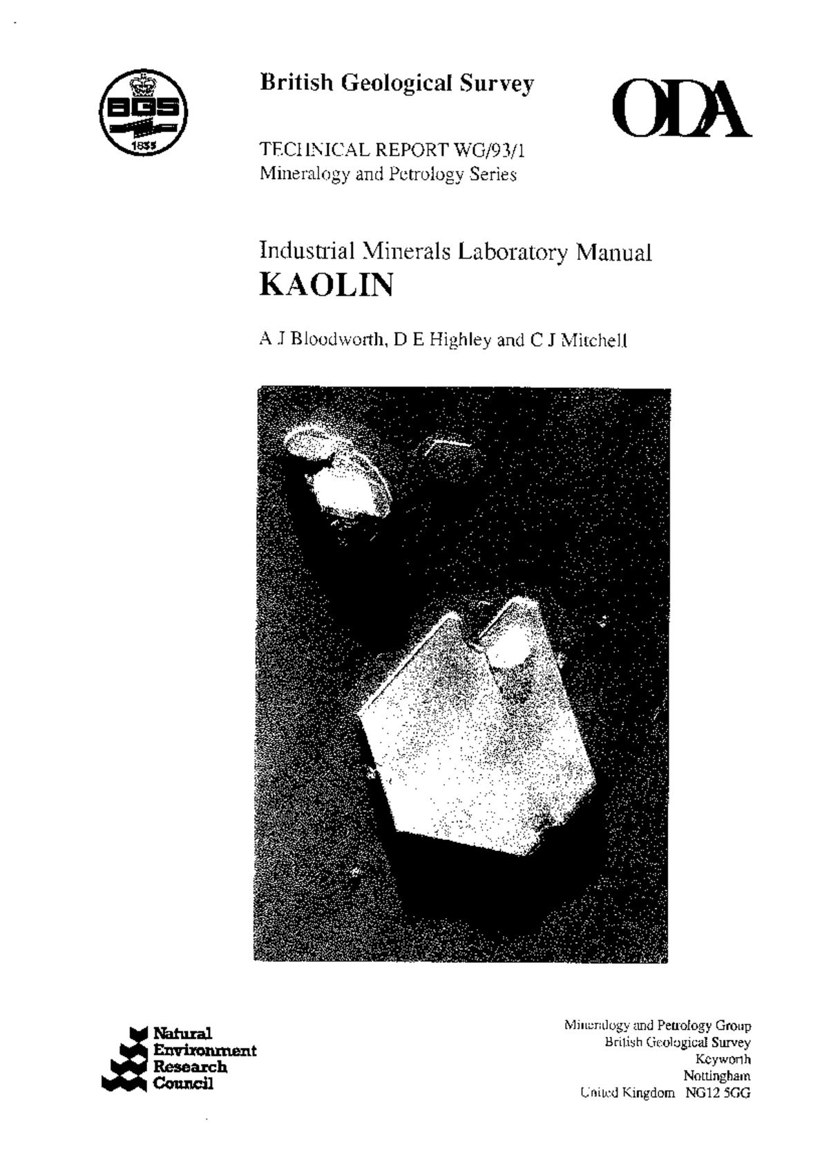 Industrial Minerals Laboratory Manual: Kaolin (BGS Technical Report ...