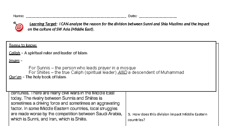Religions - Sunni and Shia: Understanding the Divide in SW Asia - Studocu