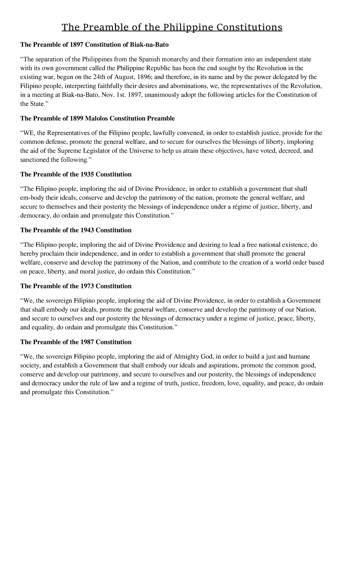 The Preamble of the Philippine Constitutions: A Historical Overview ...