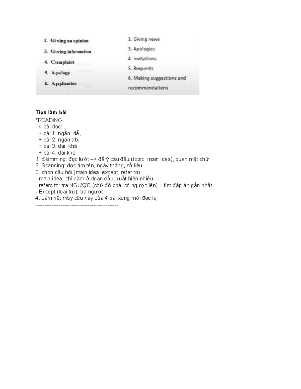 Tips làm Reading - sdasda - Tips làm bài *READING 4 bài đọc: bài 1 ...