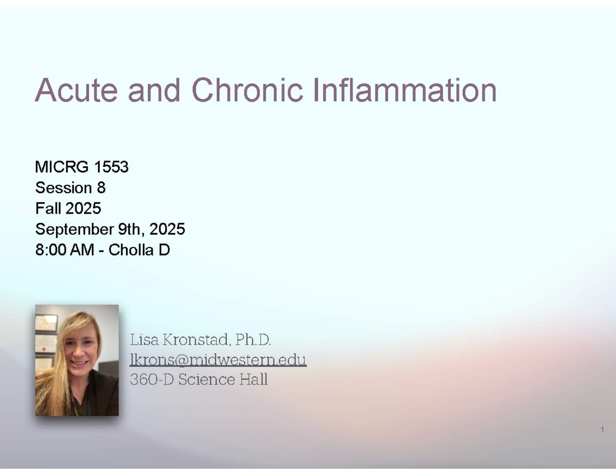MICRG 1553 Session 8: Acute vs Chronic Inflammation Overview - Studocu