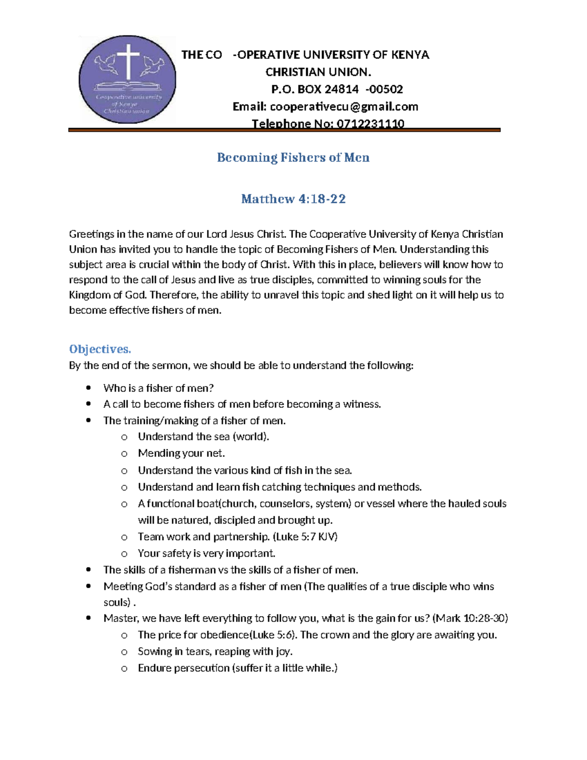 Becoming Fishers of Men: A Christian Union Study Guide - Studocu