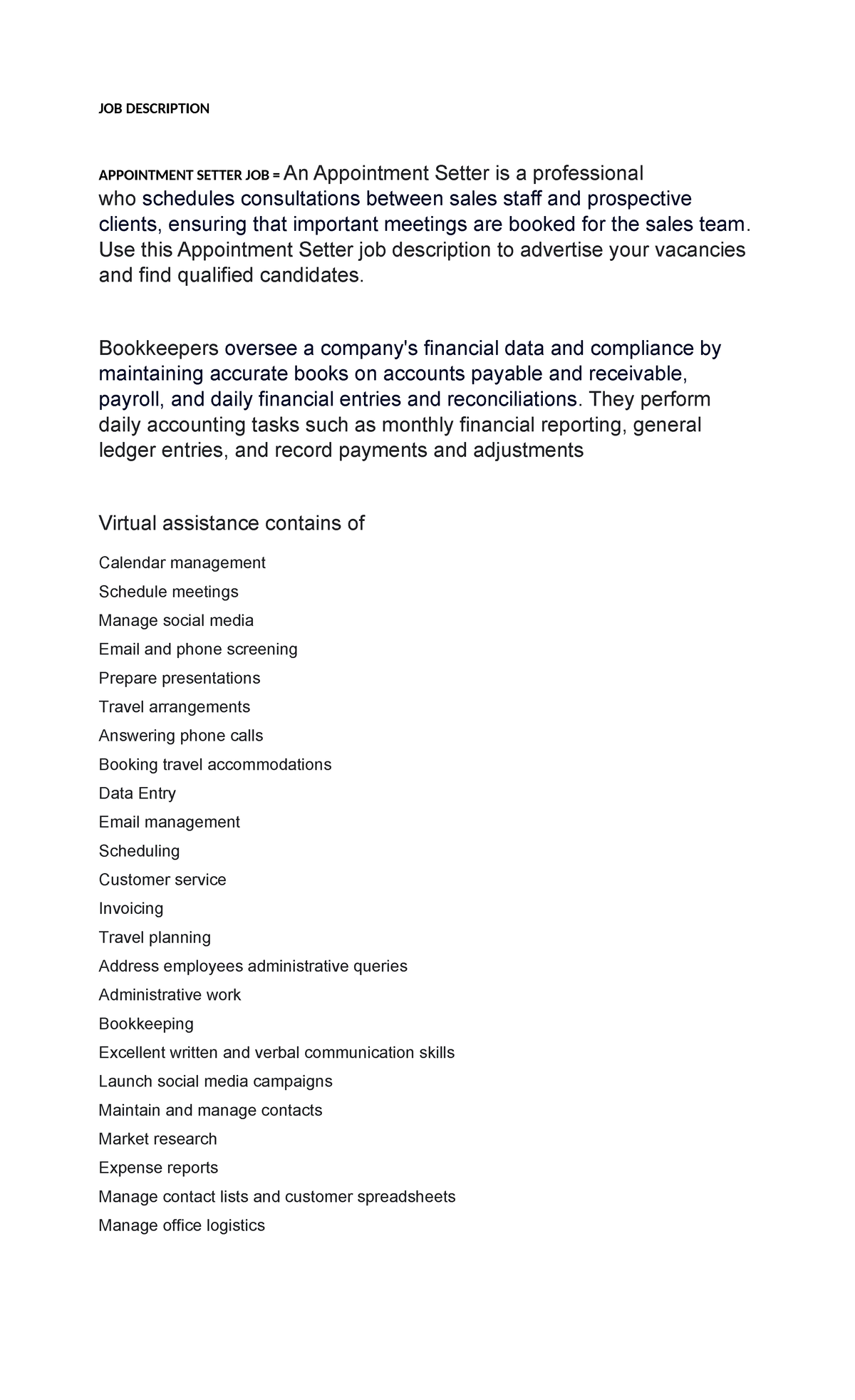 Appointment Setter Job Description: Responsibilities & Skills Overview ...