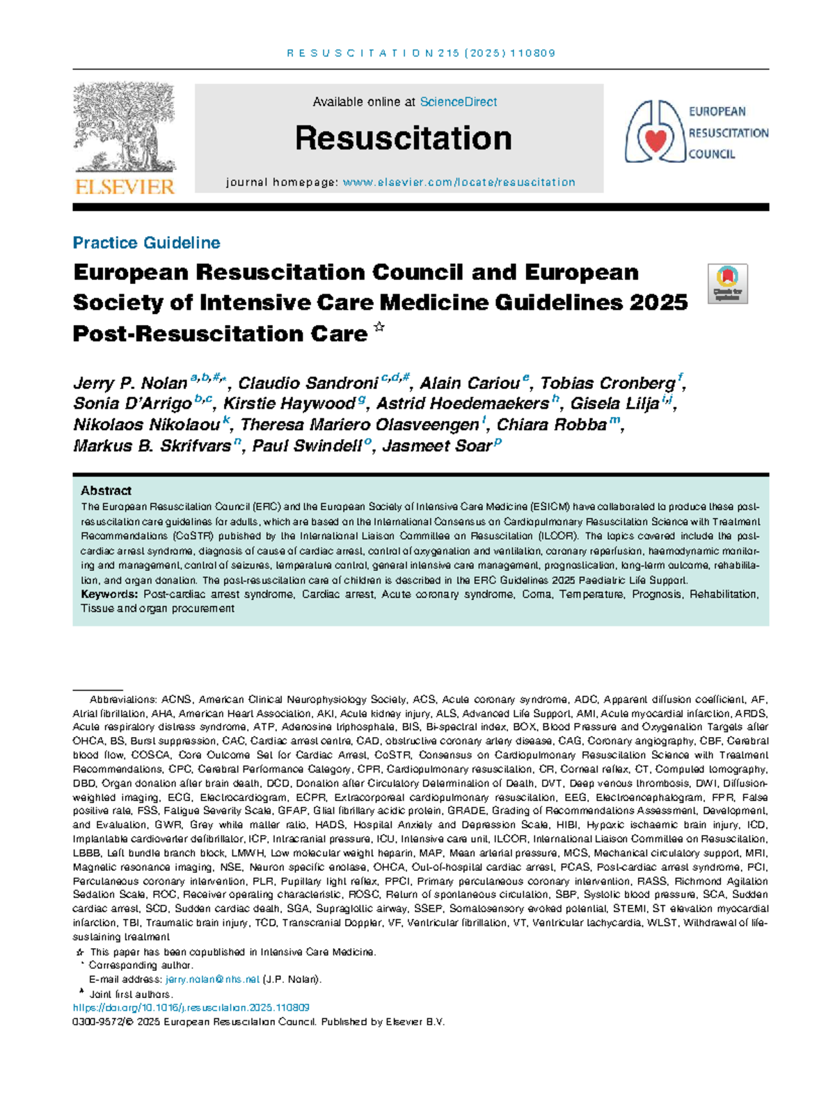 ERC Guidelines 2025: Post-Resuscitation Care for Adults - Studocu