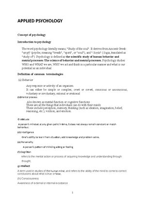 Psychology Short Note (1-6) - Introduction to Psychology Handout ...