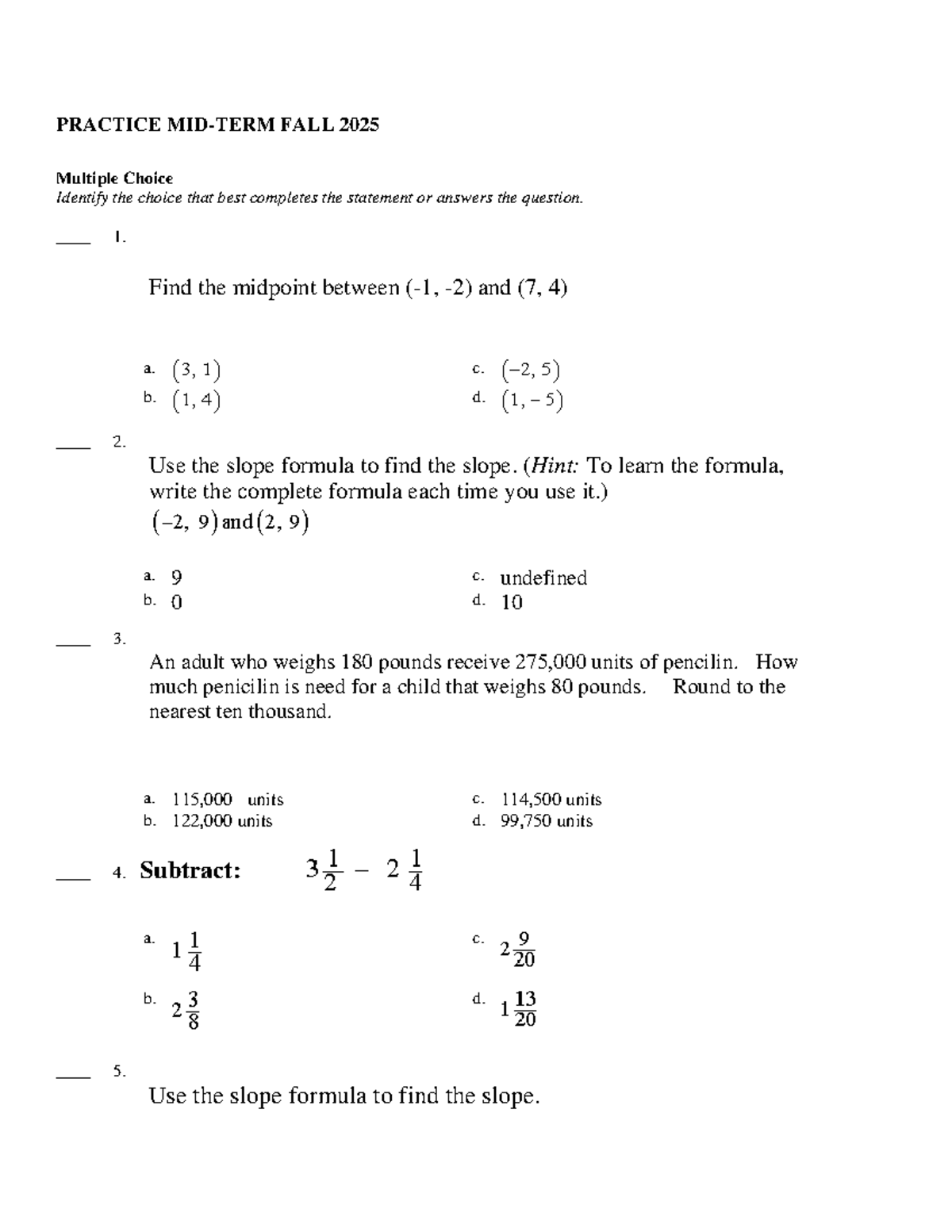 College Algebra (MATH 101) Midterm Review Practice Fall 2025 - Studocu