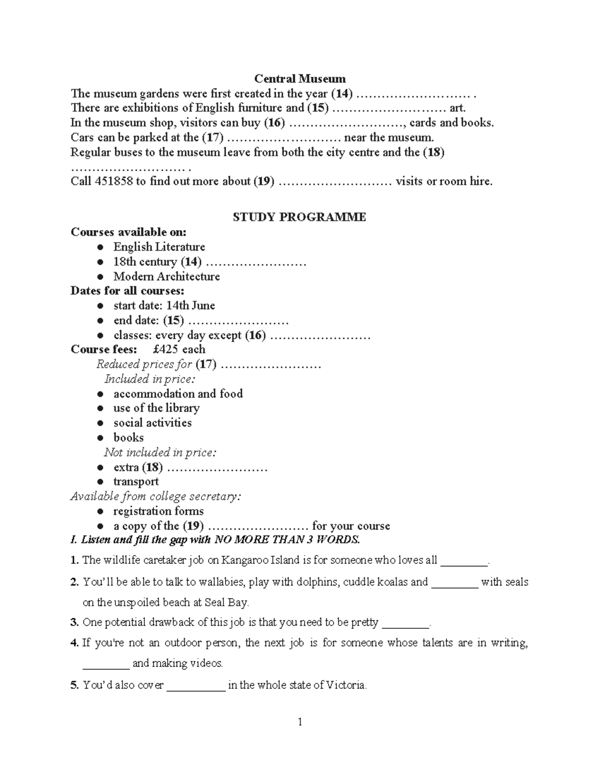Central Museum - English Practice Material for Students - Studocu