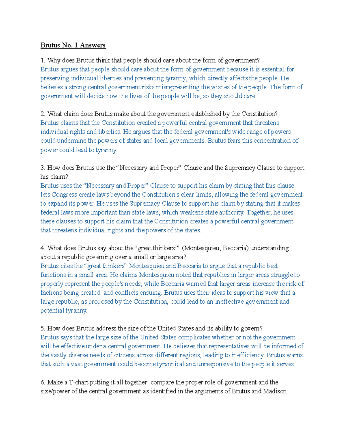 Brutus No. 1 Analysis: Government Power & Individual Liberties - Studocu