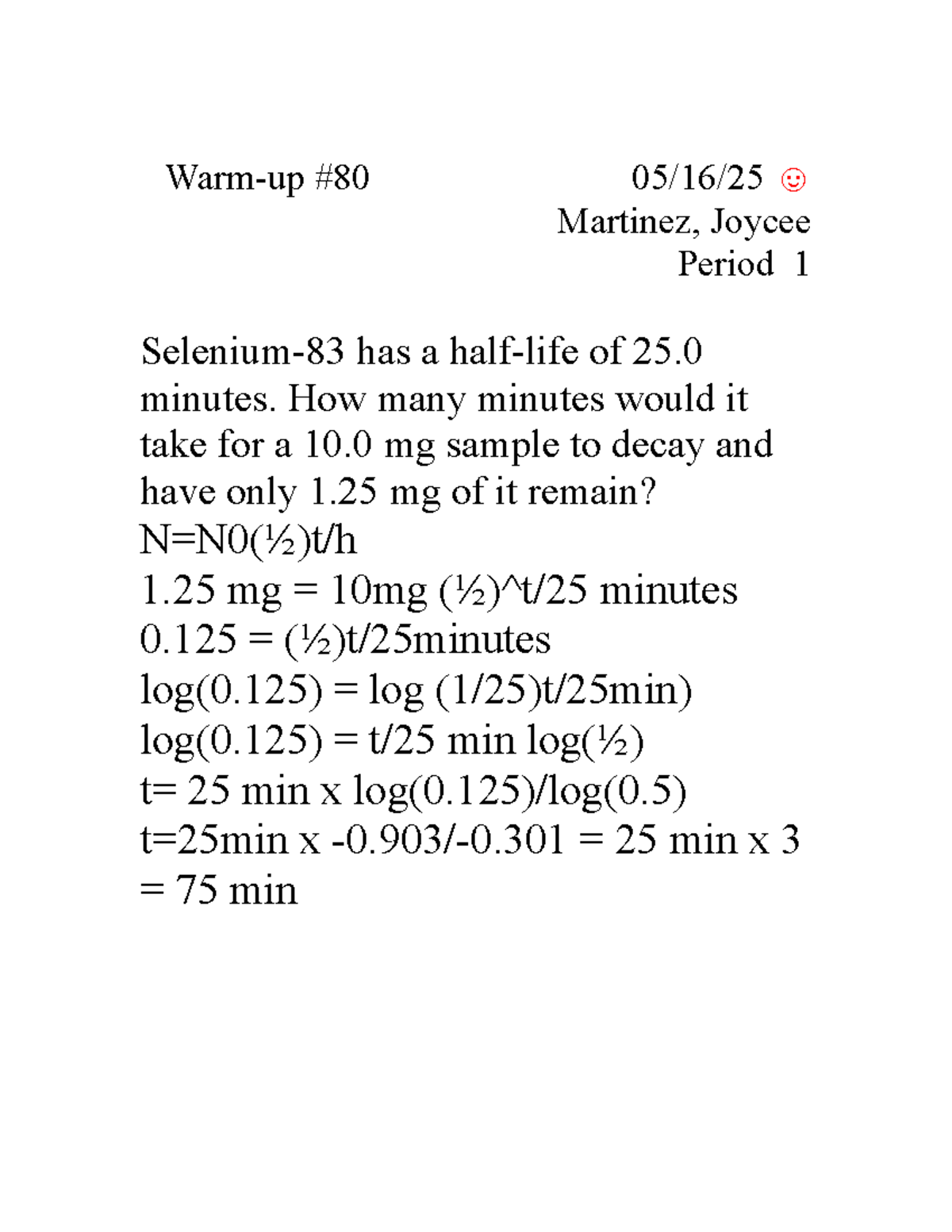 Warm-up 80 - physics warm up - PHYS 135ag - Warm-up #80 05/16/25 ☺ ...