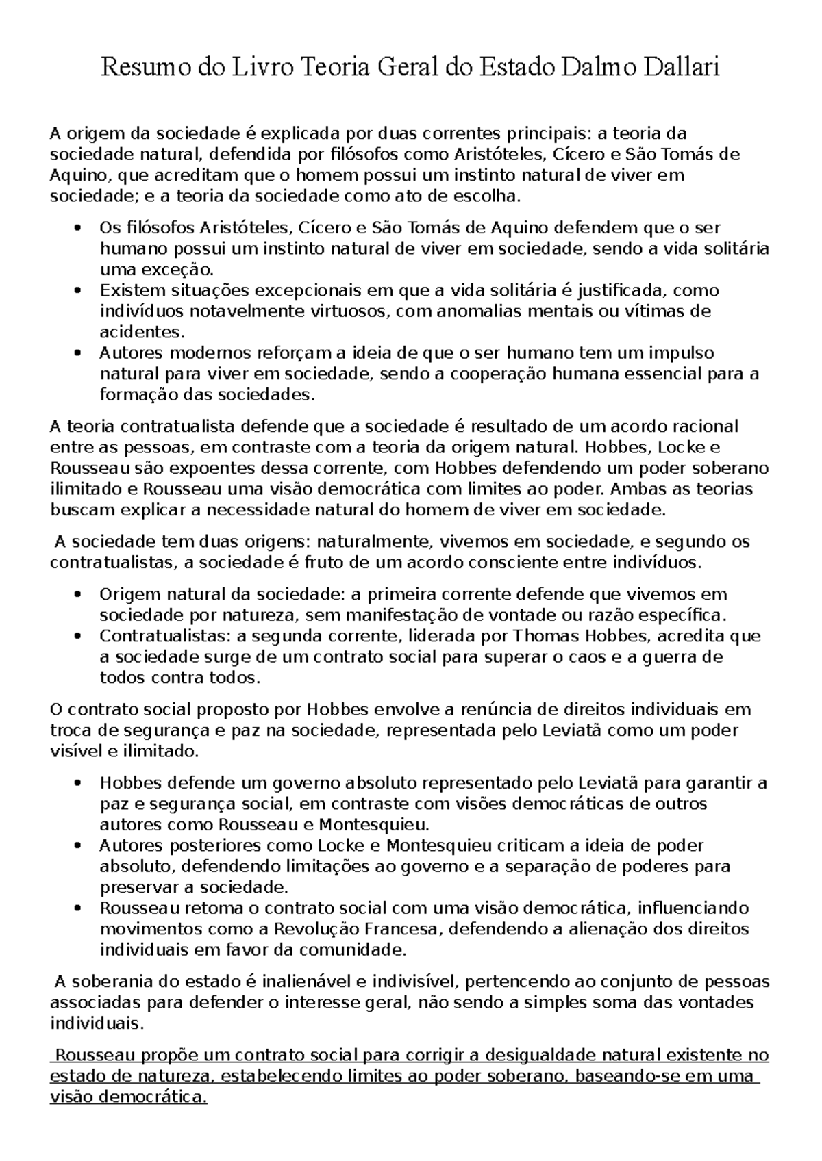 Resumo do Livro Teoria Geral do Estado - Dalmo Dallari - Studocu