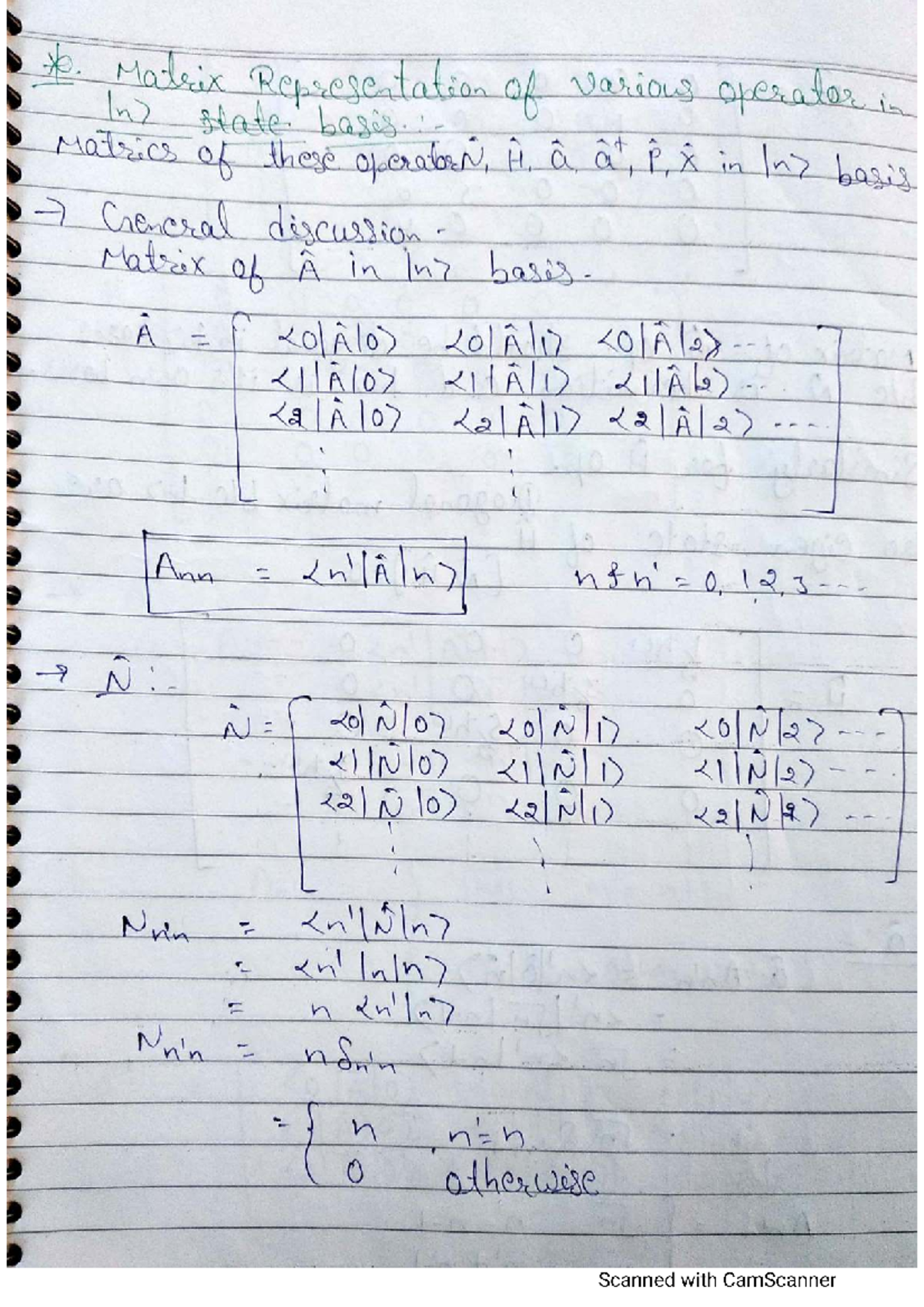 Matrix Representation of Operators in Harmonic Oscillator (In) - Studocu