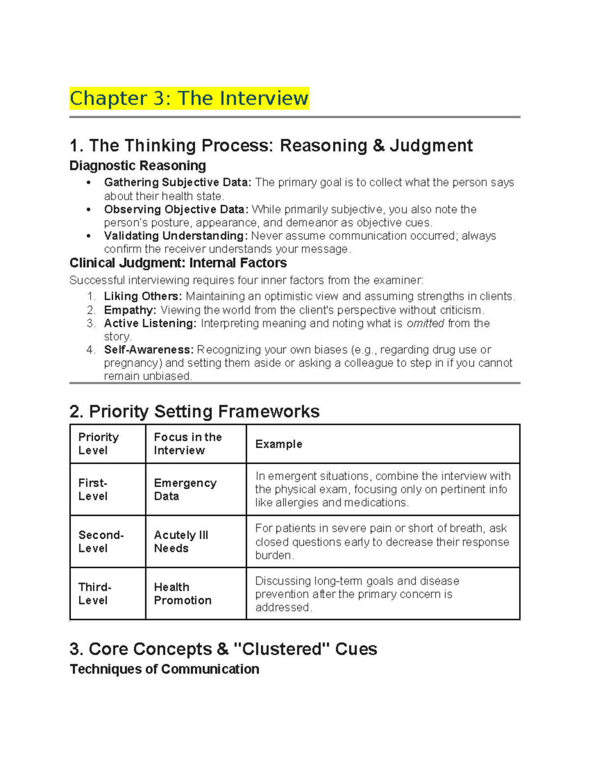 Ch 3: The Interview - Key Concepts and Clinical Techniques - Studocu