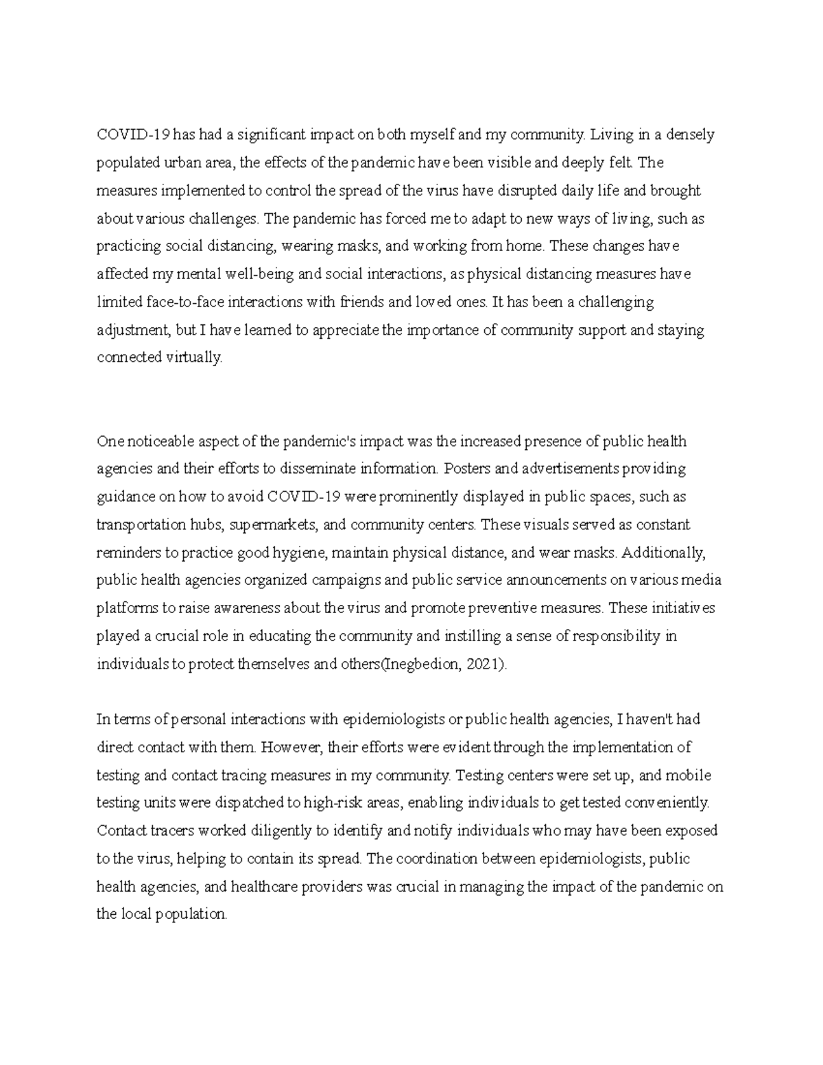 DF Unit 8 HS3311 - Personal Reflections on COVID-19 Impact - Studocu