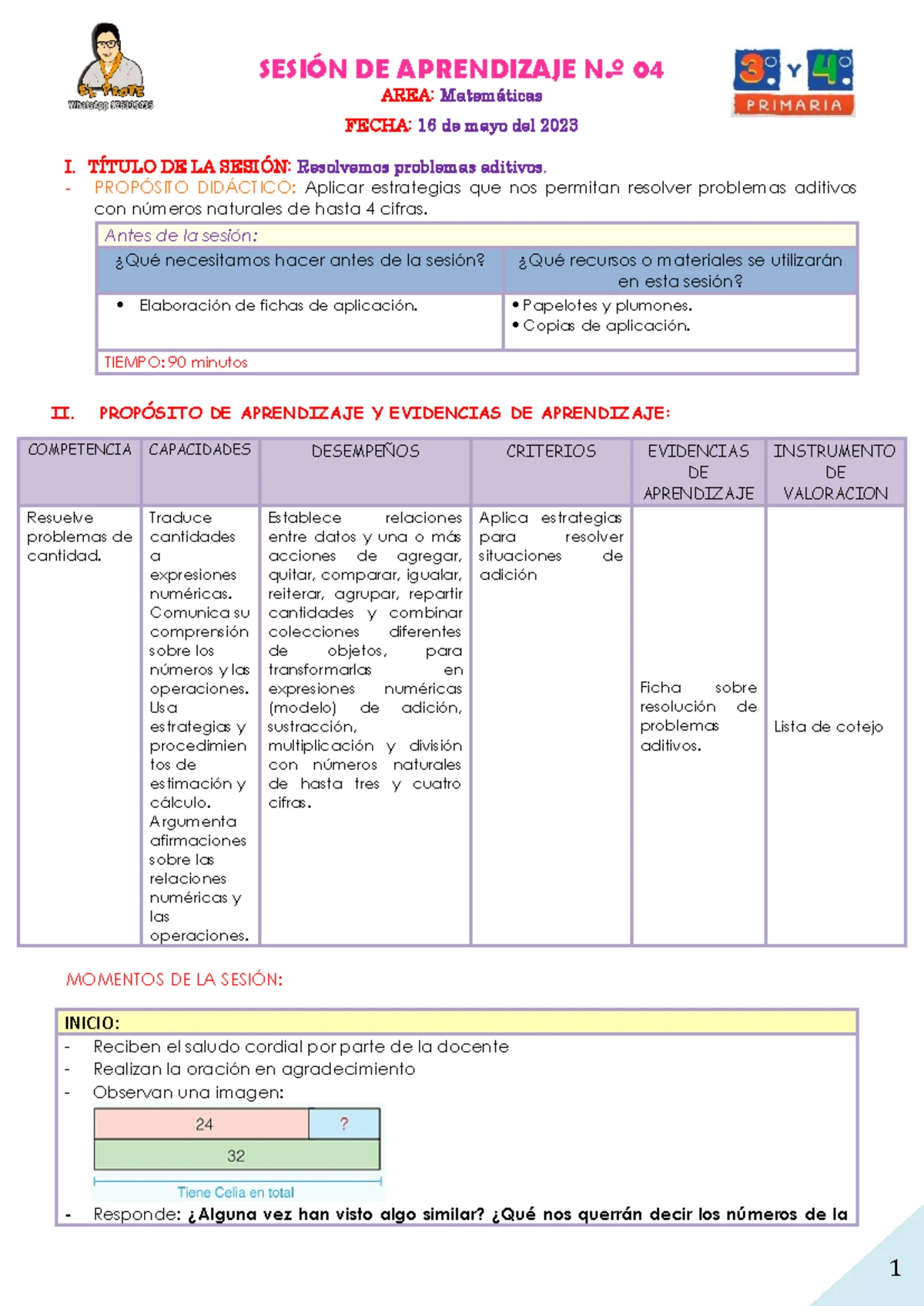 Sesion de Aprendizaje Ecuaciones Lineales - SESIÓN DE APRENDIZAJE N° TITULO: Ecuaciones Lineales ...