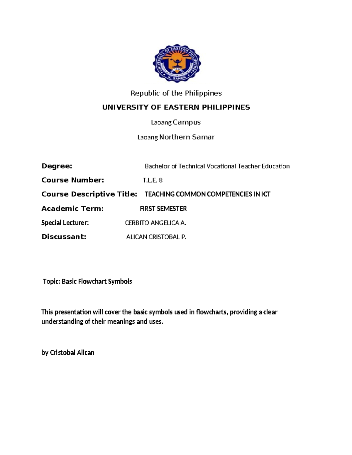 Basic Flowchart Symbols - T.L. 8 Teaching Common Competencies in ICT ...