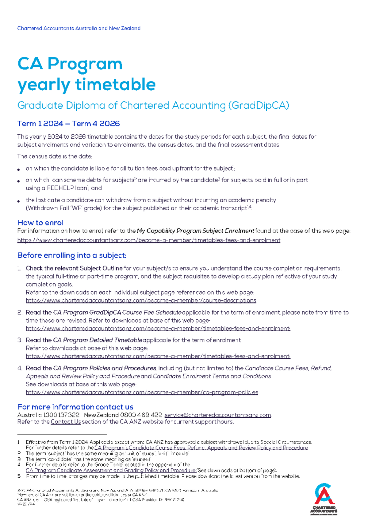 CA Program Yearly Timetable 2024-2026 for GradDipCA Courses - Studocu