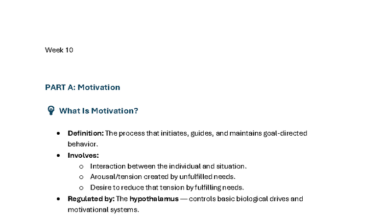 Psyc F25 Final Exam Notes: Motivation, Emotions, and Mental Disorders ...