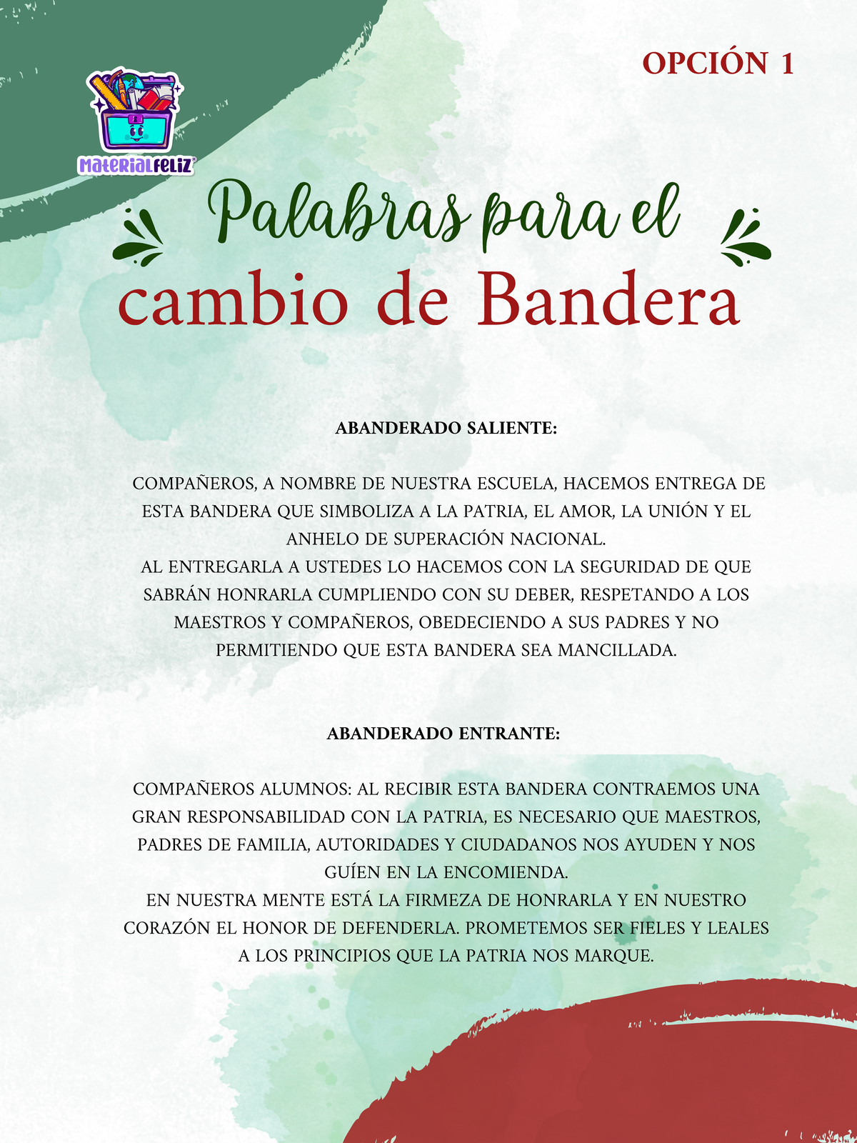 Palabras Para El Cambio De Bandera Y Escolta Ceremonia Escolar Studocu