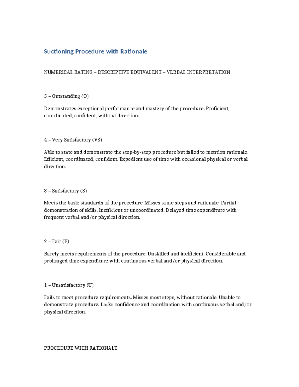 Suctioning Procedure with Rationale: A Comprehensive Guide - Studocu