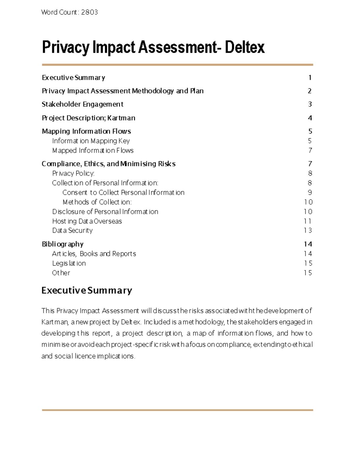 Privacy Impact Assessment Report Example 2 - Word Count: 2803 Privacy ...