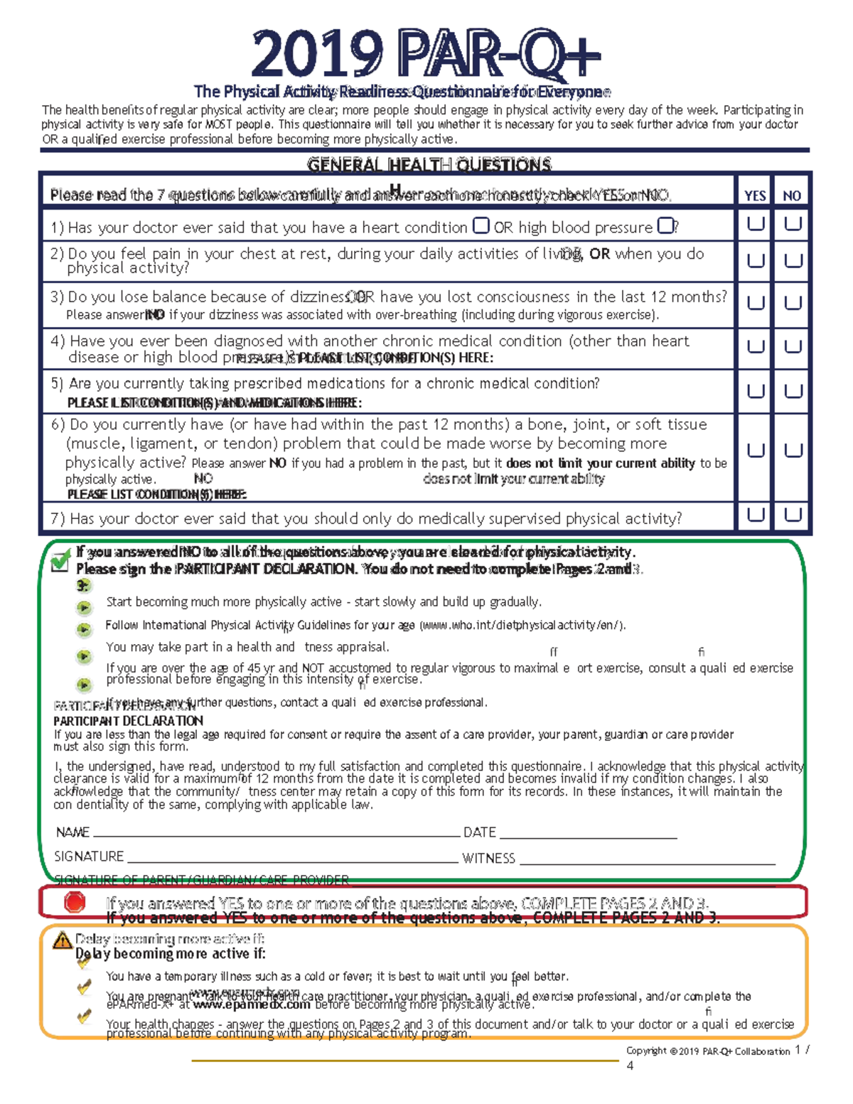 2019 PHYSICAL ACTIVITY READINESS QUESTIONNAIRE (PAR-Q) - Studocu