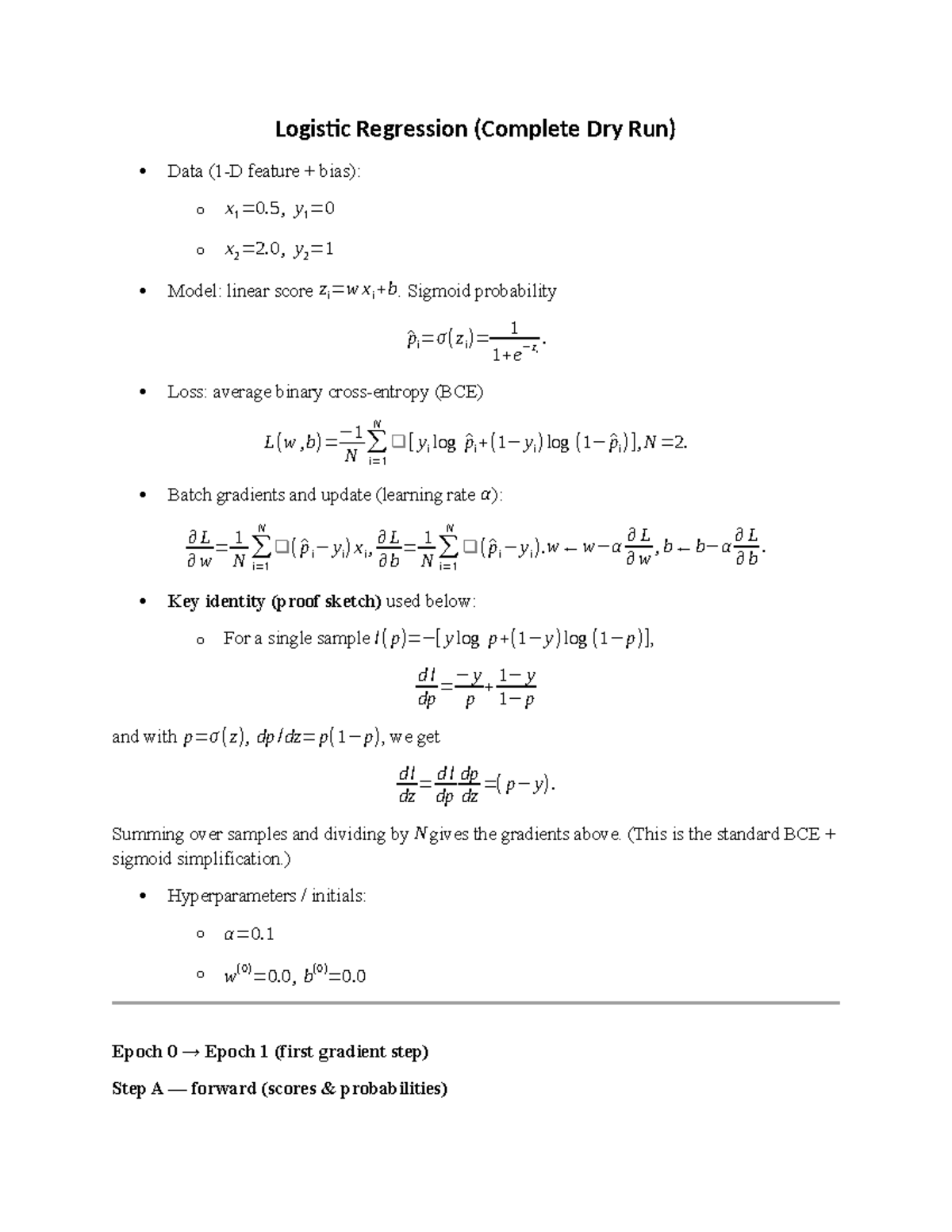 07-Logistic Regression Numerical Analysis: Complete Dry Run - Studocu