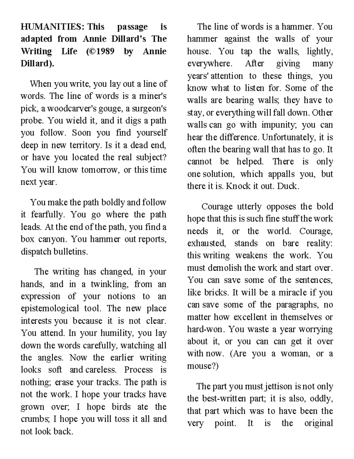 HUMANITIES: Insights from Annie Dillard's "The Writing Life" - Studocu