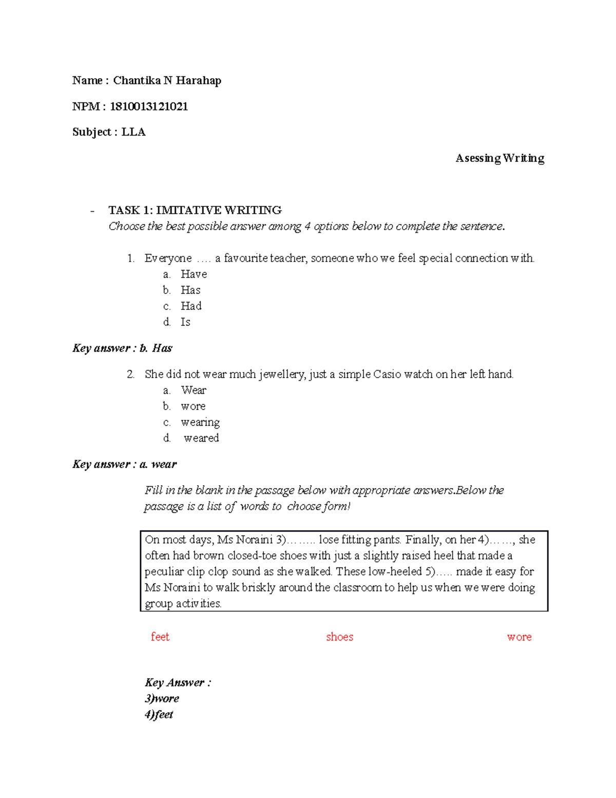 LLA 11 - Chapter 11 LANGUAGE LEARNING ASESSMENT - Name : Chantika N Harahap NPM : 1810013121021 ...