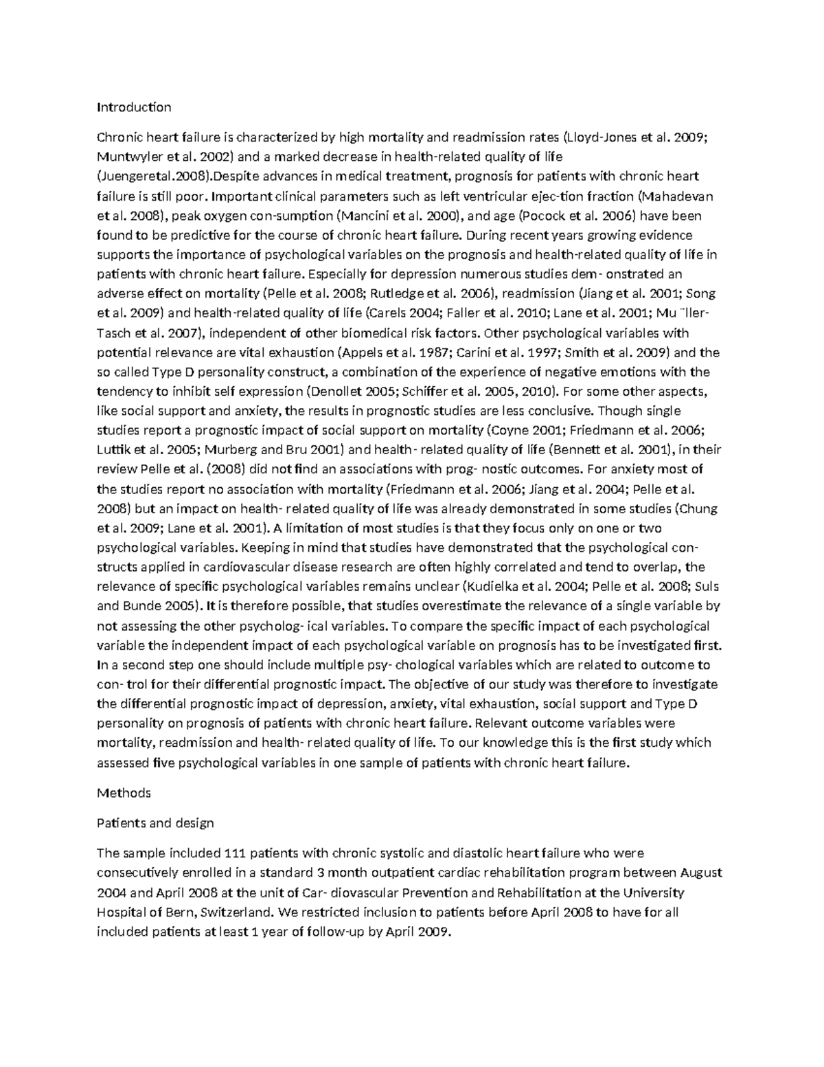 Psychosocial Factors in Chronic Heart Failure: Prognostic Impact Study ...