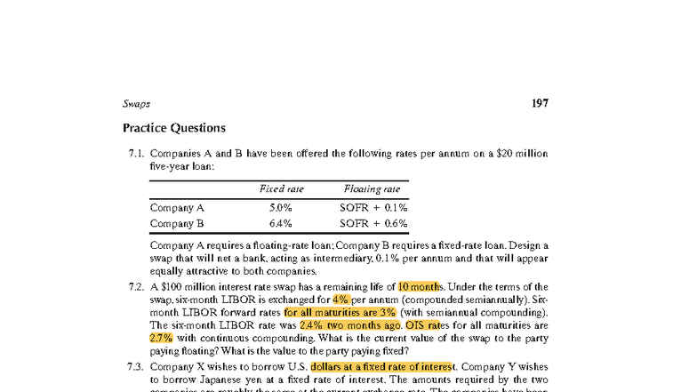 Practice Questions for Chapter 7 - Interest Rate Swaps and Currency ...