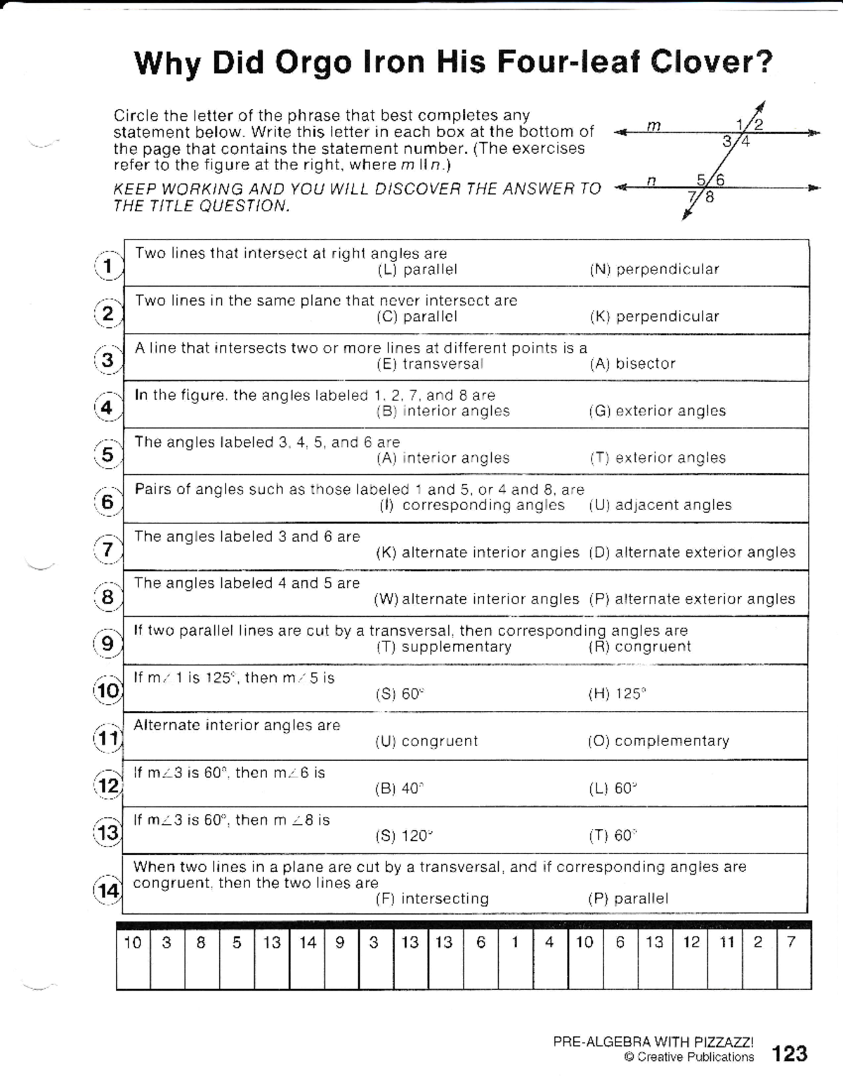 Math 5 Angle Chasing Pizzazz Worksheets - Exercises 4-21 Review - Studocu