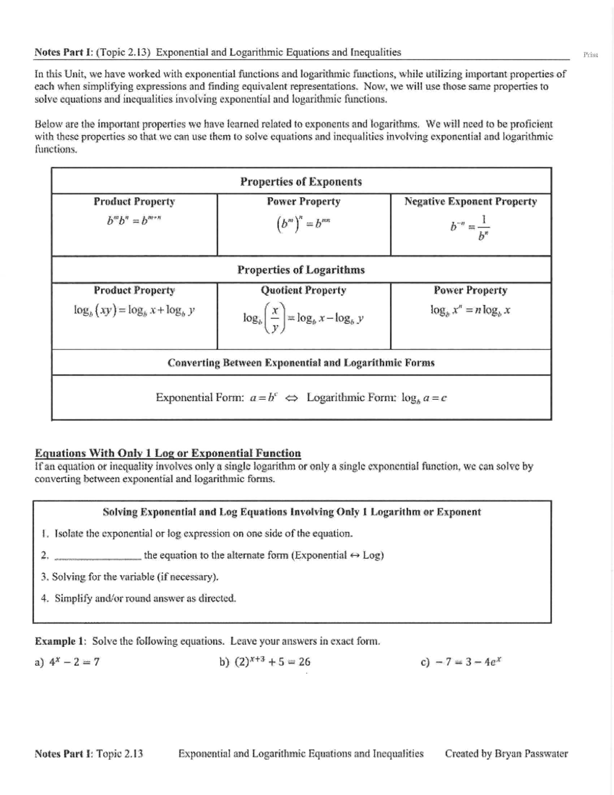 Notes 2.13-2.15 - Notes Part I: (Topic 2. 13 ) Exponential and ...