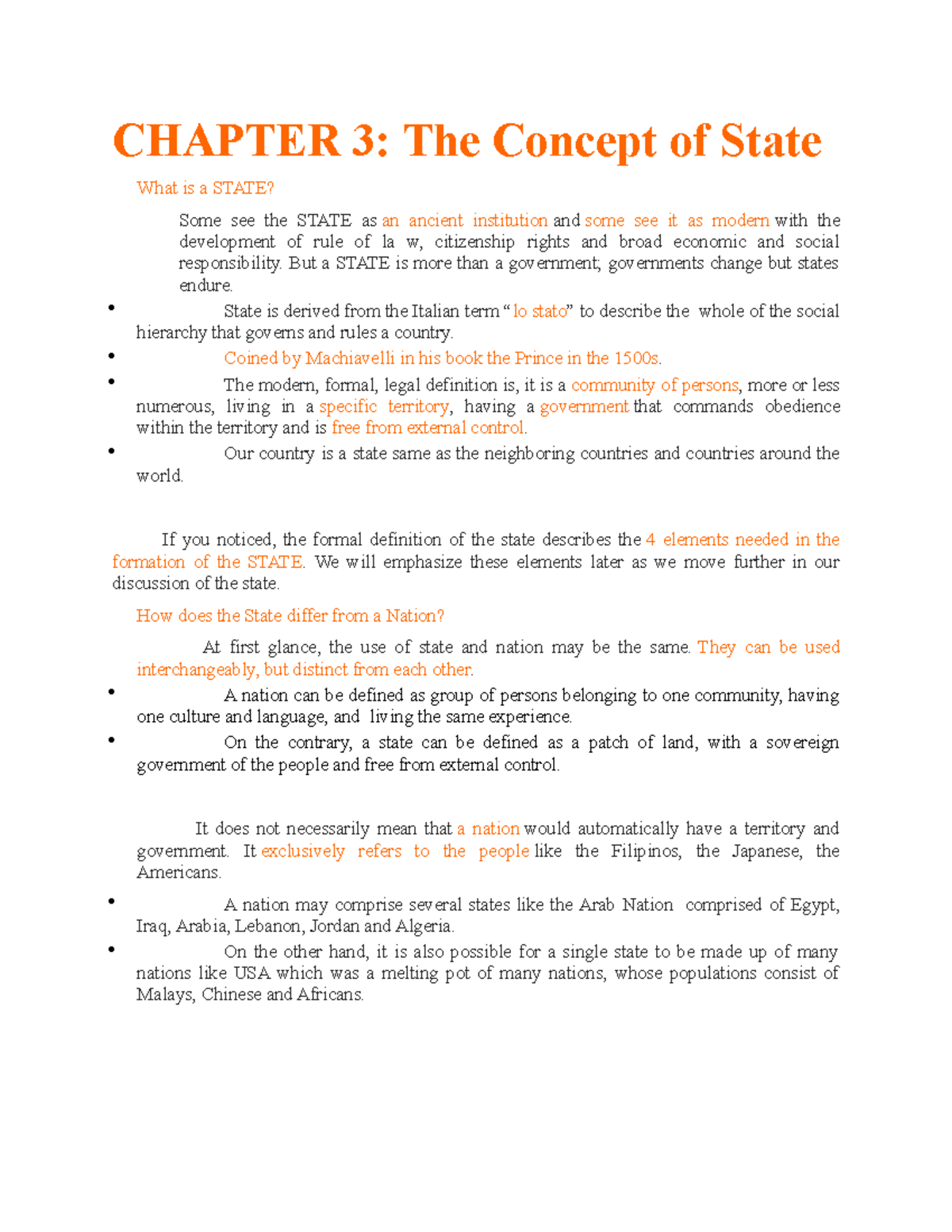 UCSP: Chapter 3 - Exploring the Concept of State and Its Elements - Studocu