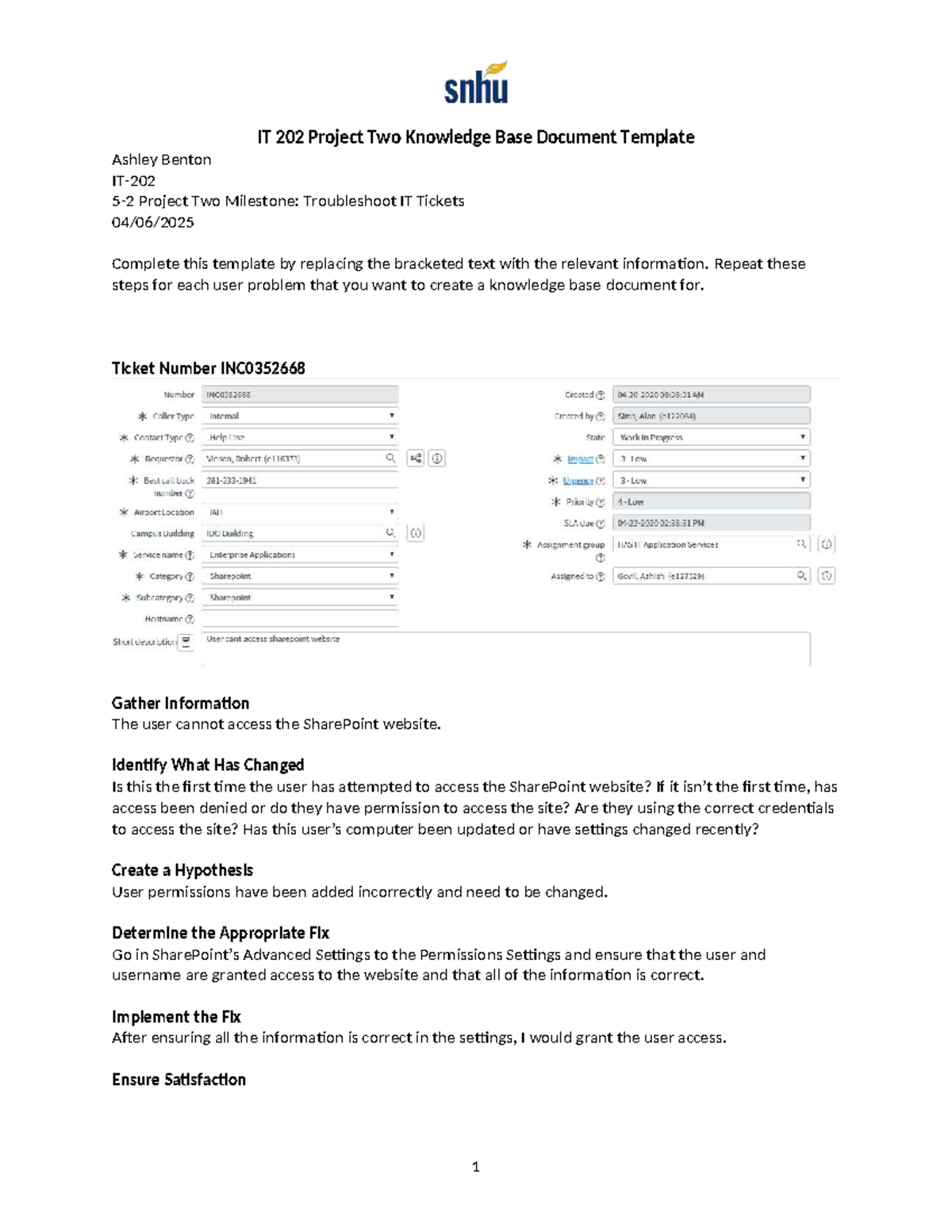 IT 202 Project Two Milestone: Troubleshooting IT Support Tickets - Studocu