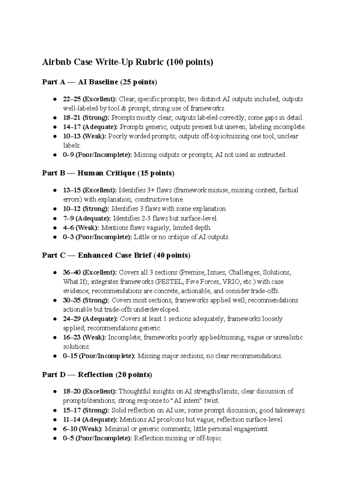 Uber Case Write-up Rubric (100 Points) with AI & Human Critique - Studocu